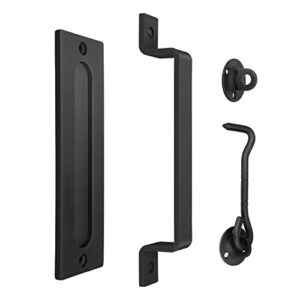 J JHOUSELIFESTYLE Barn Door Handles Matte Black, Flush Pulls with Lock Latch