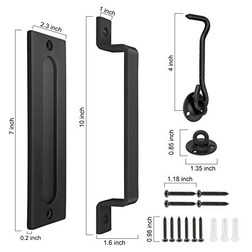 J JHOUSELIFESTYLE Barn Door Handles Matte Black, Flush Pulls with Lock Latch