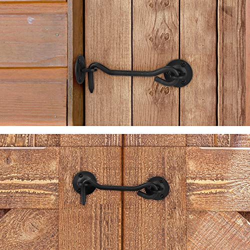 J JHOUSELIFESTYLE Barn Door Handles Matte Black, Flush Pulls with Lock Latch