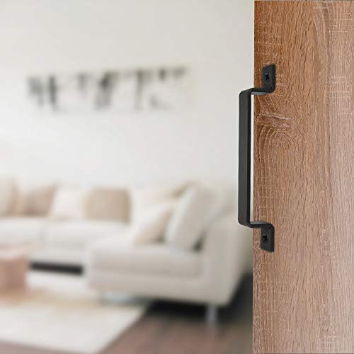 J JHOUSELIFESTYLE Barn Door Handles Matte Black, Flush Pulls with Lock Latch