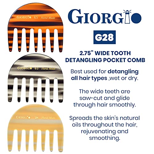 Giorgio G28 Wide Tooth Comb Detangling Comb, Pocket Comb and Travel Comb Wide Tooth Combs for Women for Thick Hair, Hair Detangler Comb For Wet and Dry Everyday Care. Handmade, Saw-Cut, and Polished