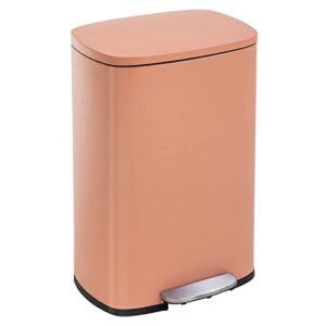 fdw kitchen trash can with lid for office bedroom bathroom step trash bin fingerprint-proof brushed stainless steel garbage can 13 gallon / 50 liter, pink