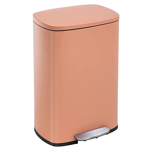 FDW Kitchen Trash Can with Lid for Office Bedroom Bathroom Step Trash Bin Fingerprint-Proof Brushed Stainless Steel Garbage Can 13 Gallon / 50 Liter, Pink