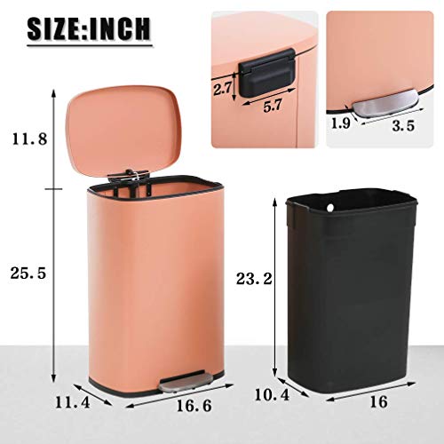 FDW Kitchen Trash Can with Lid for Office Bedroom Bathroom Step Trash Bin Fingerprint-Proof Brushed Stainless Steel Garbage Can 13 Gallon / 50 Liter, Pink