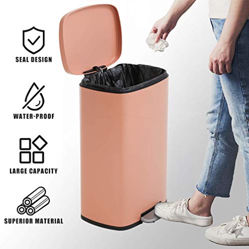 FDW Kitchen Trash Can with Lid for Office Bedroom Bathroom Step Trash Bin Fingerprint-Proof Brushed Stainless Steel Garbage Can 13 Gallon / 50 Liter, Pink