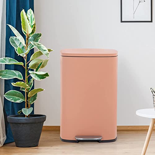 FDW Kitchen Trash Can with Lid for Office Bedroom Bathroom Step Trash Bin Fingerprint-Proof Brushed Stainless Steel Garbage Can 13 Gallon / 50 Liter, Pink