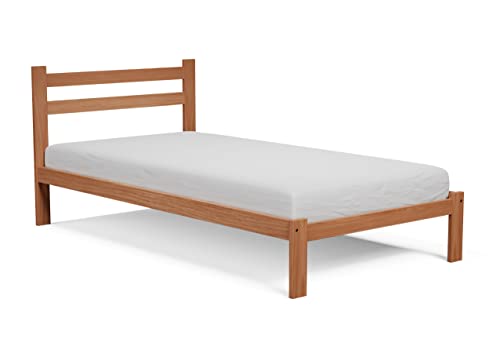 Amazonas Twin Size Bed Frame Solid Pine Wood Honey Pine with Hardwod Slats Support Finish Wooden Kids Bed Single Suitable for Boys Girls Bedroom Wooden Bed Frame