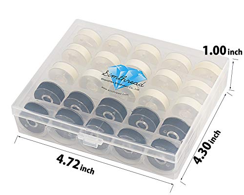 Simthread 25pcs 15White + 10Black Prewound Bobbin Thread Size L (SA155) 60WT for Brother Husqvarna Pfaff Embroidery Thread Sewing Thread Machine with Clear Storage Plastic Case DIY