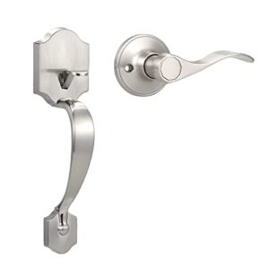 home improvement direct single cylinder handleset door handle for entrance front door handle for right handed doors, camelot trim lower half handle set in satin nickel finish