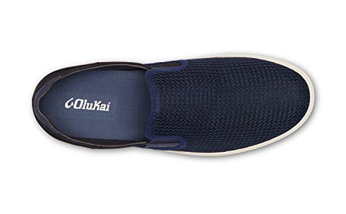 OLUKAI Lae'ahi Men's Slip On Sneakers, Lightweight Barefoot Feel & Breathable Mesh, Water Resistant Heel & Wet Grip Rubber Soles, Removable Gel Insert, Blue Depth/Blue Depth, 9.5