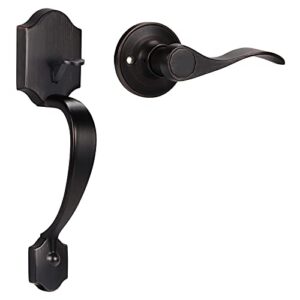 home improvement direct single cylinder handleset door handle for entrance, front door handle for right handed doors, camelot trim lower half handle set in oil rubbed bronze finish