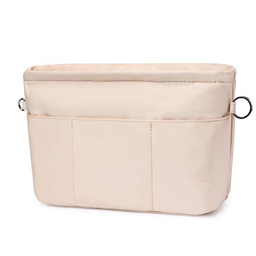 VANCORE Purse Organizer Insert with 13 Pockets, Zippered Top Insert for Handbag and Tote Bag, Inside Shaper with Zipper (Beige, Large)