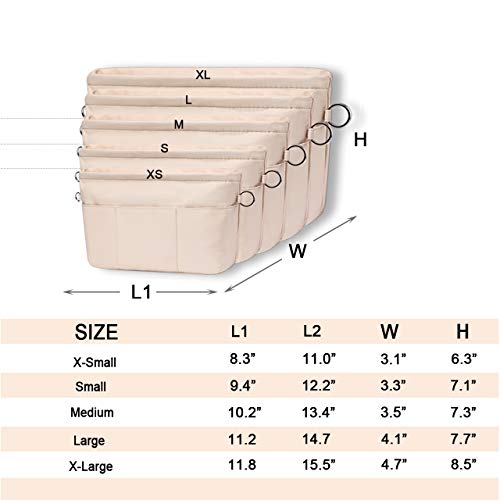 VANCORE Purse Organizer Insert with 13 Pockets, Zippered Top Insert for Handbag and Tote Bag, Inside Shaper with Zipper (Beige, Large)