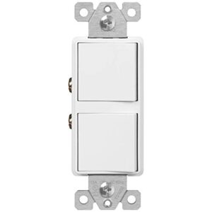 enerlites double paddle rocker combination decorator switch, ground terminal, copper wires only, single pole or 3-way, residential/commercial grade, 15a 120-277vac, 62835-w, white