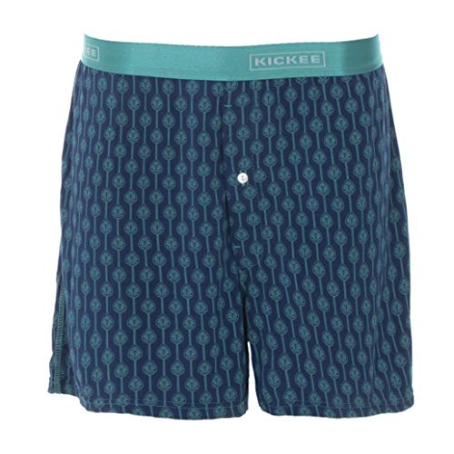 KicKee Menswear Print Boxer Short (S, Navy Leaf Lattice)