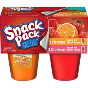 snack pack juicy gels strawberry and orange, 4 cups of 3.25 oz. each, total 13 ounce