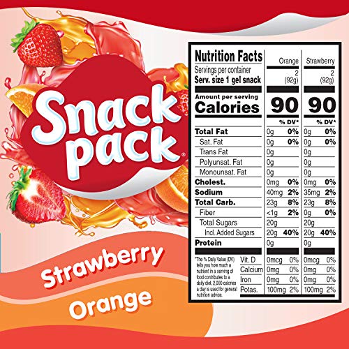 Snack Pack Juicy Gels Strawberry And Orange, 4 Cups of 3.25 Oz. each, Total 13 Ounce