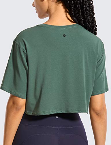 CRZ YOGA Women's Pima Cotton Workout Crop Tops Short Sleeve Yoga Shirts Casual Athletic Running T-Shirts Graphite Green Small