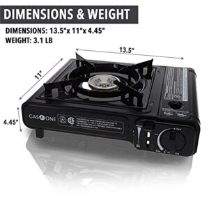 GAS ONE GS-3000 Portable Gas Stove with Carrying Case, 9,000 BTU, CSA Approved, Black (Stove + 4 Fuel)