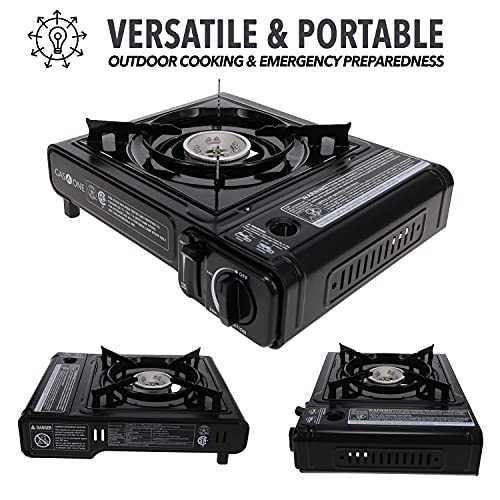 GAS ONE GS-3000 Portable Gas Stove with Carrying Case, 9,000 BTU, CSA Approved, Black (Stove + 4 Fuel)