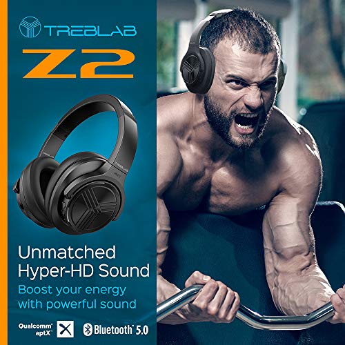 TREBLAB Z2 - Ultra Premium Over Ear Wireless Headphones - High-End Bluetooth 5.0 Stereo aptX, Active Noise Cancelling ANC Microphone, 35H Battery, Sports Gym Workout Travel Auriculares (Renewed)