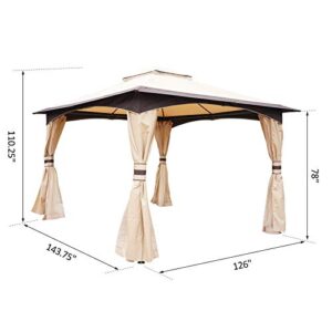 Outsunny 10' x 12' Outdoor Gazebo with Mesh Netting Sidewalls for Shade and Rain, Patio Gazebo Canopy with 2-Tier Soft Top Roof and Steel Frame for Lawn, Garden, Backyard and Deck