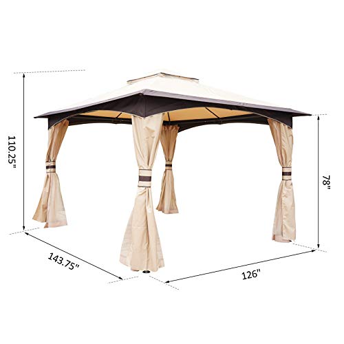 Outsunny 10' x 12' Outdoor Gazebo with Mesh Netting Sidewalls for Shade and Rain, Patio Gazebo Canopy with 2-Tier Soft Top Roof and Steel Frame for Lawn, Garden, Backyard and Deck