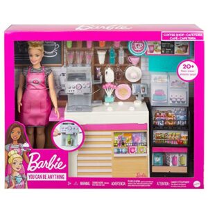 Barbie Coffee Shop with Doll and 20+ Realistic Play Pieces: Coffee Shop, Coffee-Smoothie Maker, Milk, Syrup, Snacks & More; for Ages 3 Years Old & Up - GMW03