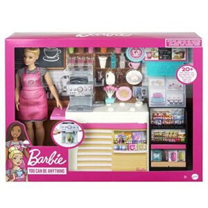 Barbie Coffee Shop with Doll and 20+ Realistic Play Pieces: Coffee Shop, Coffee-Smoothie Maker, Milk, Syrup, Snacks & More; for Ages 3 Years Old & Up - GMW03