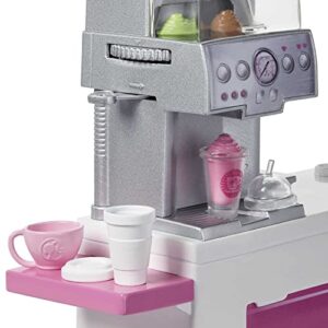 Barbie Coffee Shop with Doll and 20+ Realistic Play Pieces: Coffee Shop, Coffee-Smoothie Maker, Milk, Syrup, Snacks & More; for Ages 3 Years Old & Up - GMW03