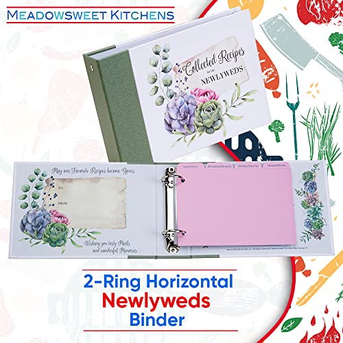 Meadowsweet Kitchens Newlyweds Recipe Card Holder Cookbook Mini 2 Ring Binder Organizer - Recipe Binder Cook Book w/ 50 4 x 6 Cards, 50 Clear Card Sleeves, & 12 Card Dividers w/Categories - Newlyweds