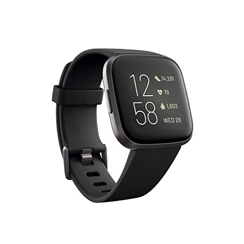 Fitbit Versa 2 Health & Fitness Smartwatch with Heart Rate, Music, Alexa Built-in, Sleep & Swim Tracking, Black/Carbon, One Size (S & L Bands Included) (Renewed)