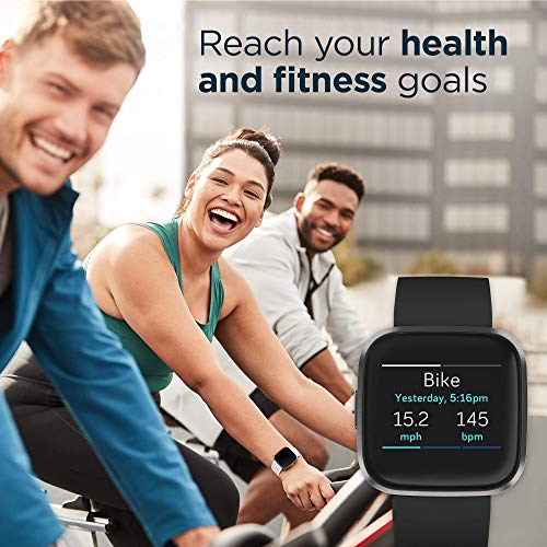 Fitbit Versa 2 Health & Fitness Smartwatch with Heart Rate, Music, Alexa Built-in, Sleep & Swim Tracking, Black/Carbon, One Size (S & L Bands Included) (Renewed)