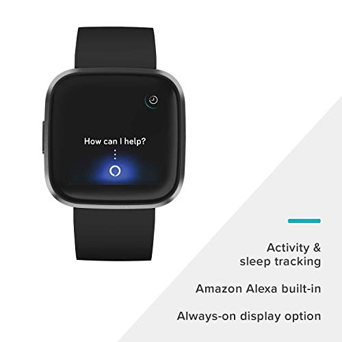 Fitbit Versa 2 Health & Fitness Smartwatch with Heart Rate, Music, Alexa Built-in, Sleep & Swim Tracking, Black/Carbon, One Size (S & L Bands Included) (Renewed)