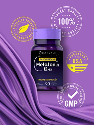 Carlyle Melatonin 12 mg Fast Dissolve 90 Tablets | Natural Berry Flavor | Vegetarian, Non-GMO, Gluten Free