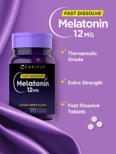 Carlyle Melatonin 12 mg Fast Dissolve 90 Tablets | Natural Berry Flavor | Vegetarian, Non-GMO, Gluten Free