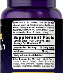 Carlyle Melatonin 12 mg Fast Dissolve 90 Tablets | Natural Berry Flavor | Vegetarian, Non-GMO, Gluten Free