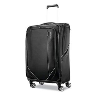 american tourister zoom turbo softside expandable spinner wheel luggage, black, checked-medium 25-inch