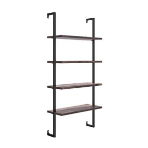 Nathan James Theo 4-Shelf Bookcase, Floating Wall Mount Shelves with Natural Wood and Industrial Pipe Metal Frame, Nutmeg/Black