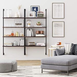 Nathan James Theo 4-Shelf Bookcase, Floating Wall Mount Shelves with Natural Wood and Industrial Pipe Metal Frame, Nutmeg/Black