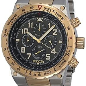 Invicta Unisex Adults Aviator 50mm Stainless Steel Black dial (Mens Standard, Golden)