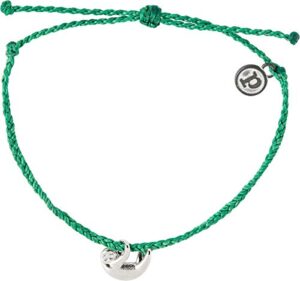 pura vida silver sloth charity wildlife bracelet - 100% waterproof, adjustable band - coated charm, green