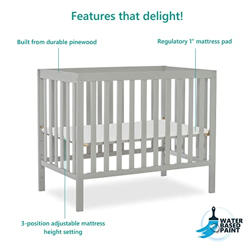 Dream On Me, Edgewood 4-in-1 Convertible Mini Crib, Cool Grey , 40x25x33 Inch (Pack of 1)