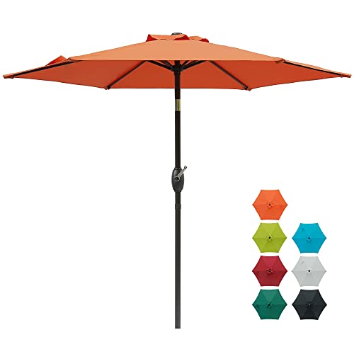 Aok Garden 7.5 ft Patio Umbrella Outdoor Market Umbrella Tilt Button and Crank 6 Ribs for Deck Lawn Pool& Backyard -Orange