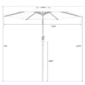 Aok Garden 7.5 ft Patio Umbrella Outdoor Market Umbrella Tilt Button and Crank 6 Ribs for Deck Lawn Pool& Backyard -Orange