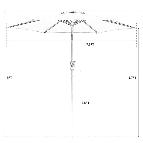 Aok Garden 7.5 ft Patio Umbrella Outdoor Market Umbrella Tilt Button and Crank 6 Ribs for Deck Lawn Pool& Backyard -Orange