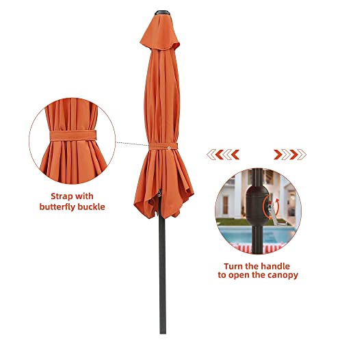 Aok Garden 7.5 ft Patio Umbrella Outdoor Market Umbrella Tilt Button and Crank 6 Ribs for Deck Lawn Pool& Backyard -Orange