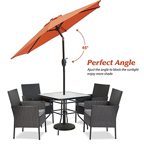 Aok Garden 7.5 ft Patio Umbrella Outdoor Market Umbrella Tilt Button and Crank 6 Ribs for Deck Lawn Pool& Backyard -Orange