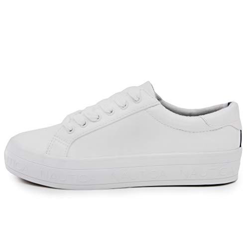 Nautica Women Lace-Up Fashion Sneaker Casual Tennis Shoes-Aelisa-White Size-7.5