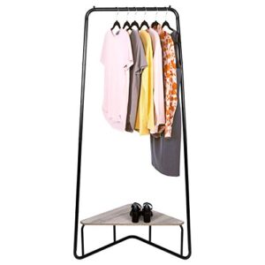 east bank designs corner garment rack, matte black with wood grain laminate top